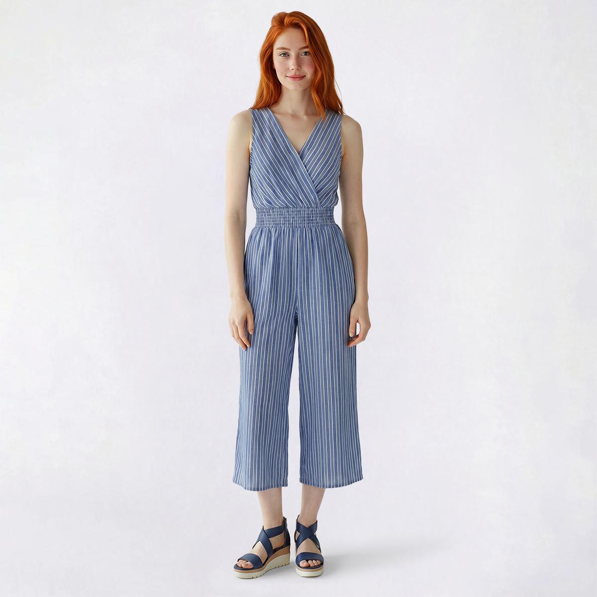 Click here for Juniors A. Byer Stripe Surplice Neck Wide Leg Jump... prices